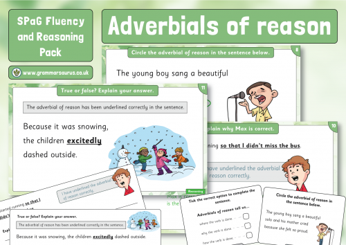 SPaG Fluency & Reasoning Pack – Adverbials of reason - Grammarsaurus