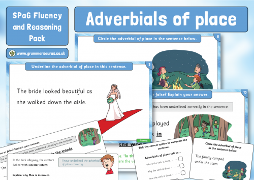SPaG Fluency & Reasoning Pack – Adverbials of place - Grammarsaurus