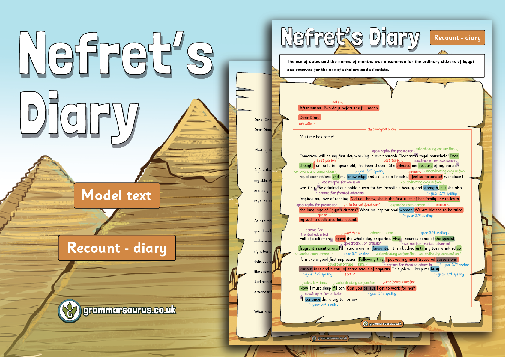 Year 4 Model Text – Diary entry – Nefret's Diary - Grammarsaurus