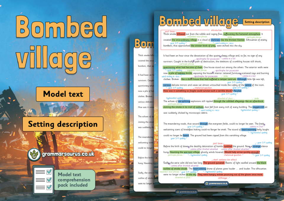 Year 4 Model Text - Setting description – Bombed village ( gbsct P4 ...