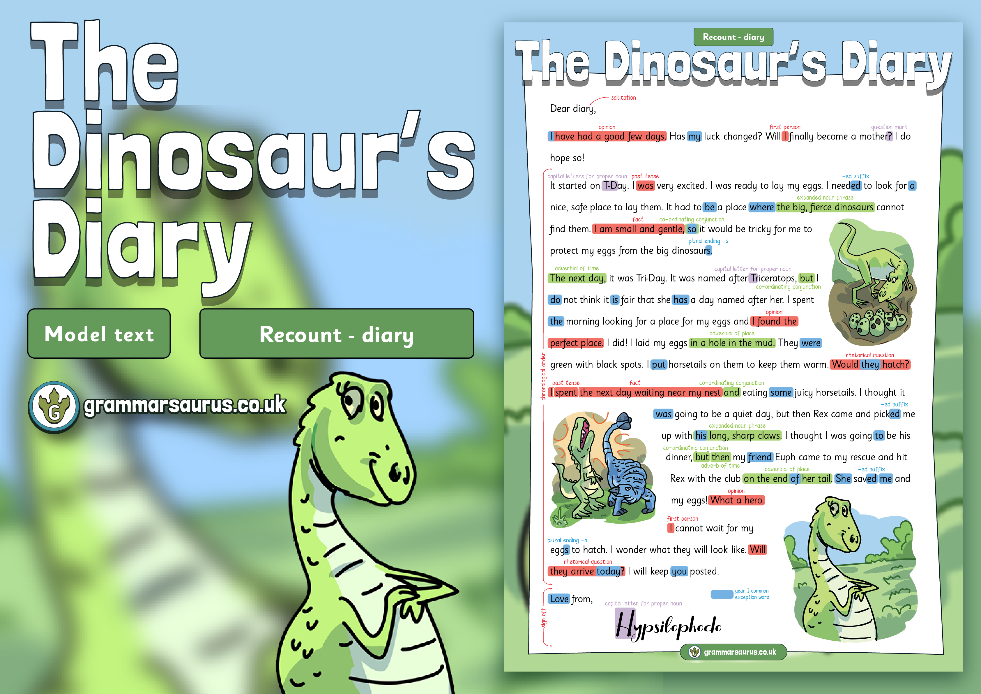 Year 1 Model Text – Diary entry – The Dinosaur's Diary - Grammarsaurus