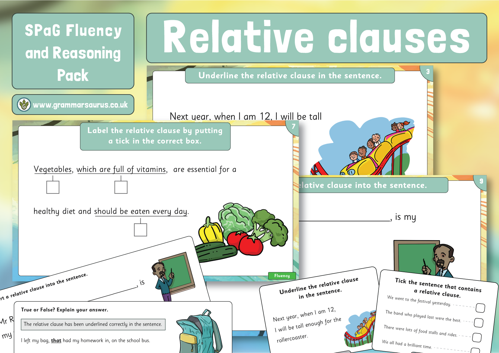 SPaG Fluency & Reasoning Pack – Relative Clauses - Grammarsaurus
