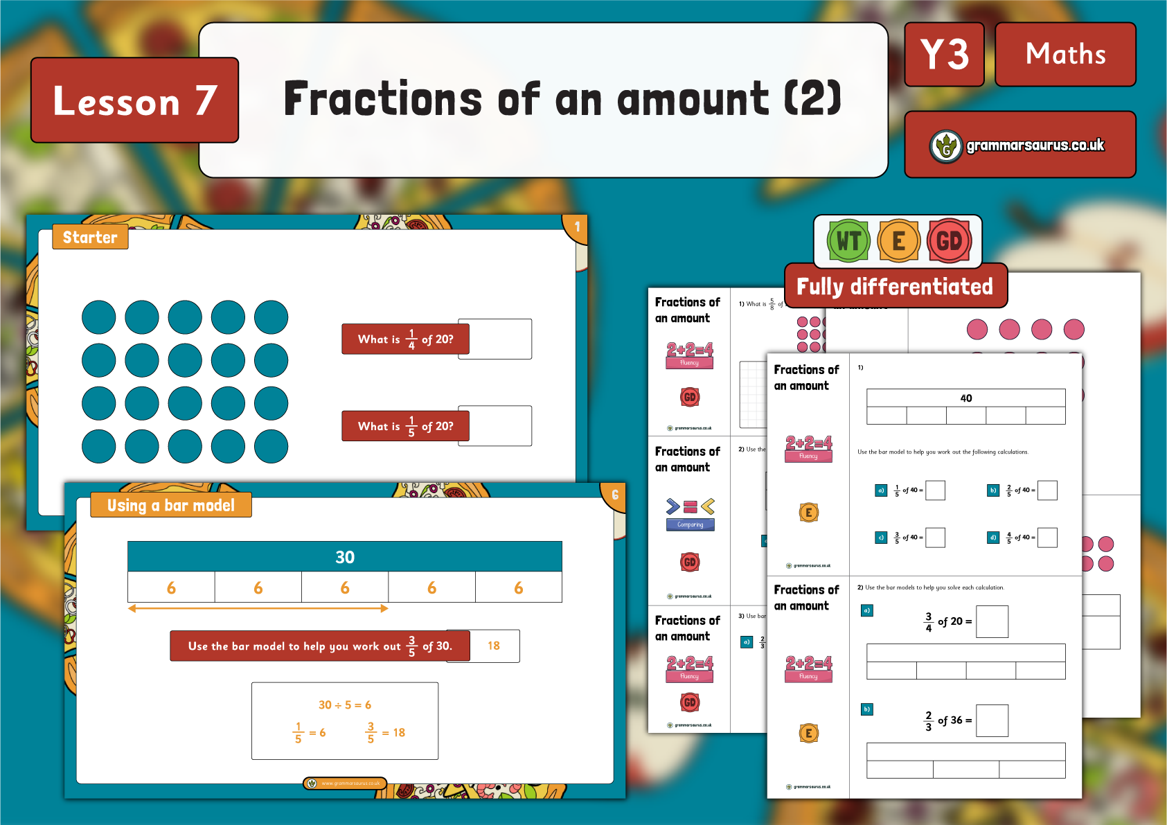 Year 3 Fractions – Fractions of an amount (2) – Lesson 7 - Grammarsaurus