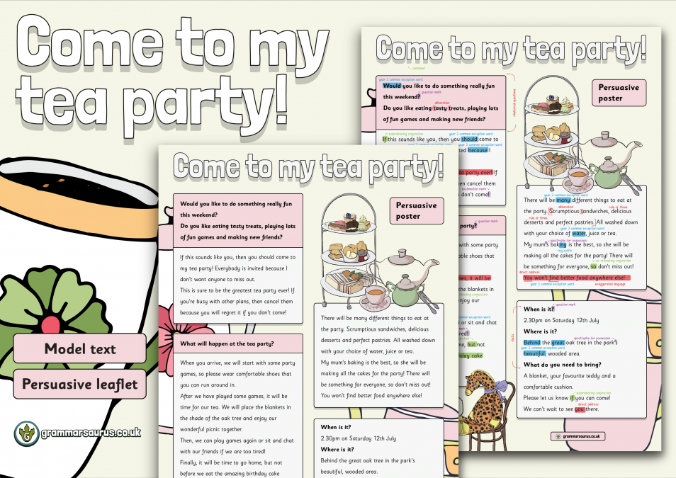 Year 2 Model Text - Persuasive invitation – Come to my tea party ...