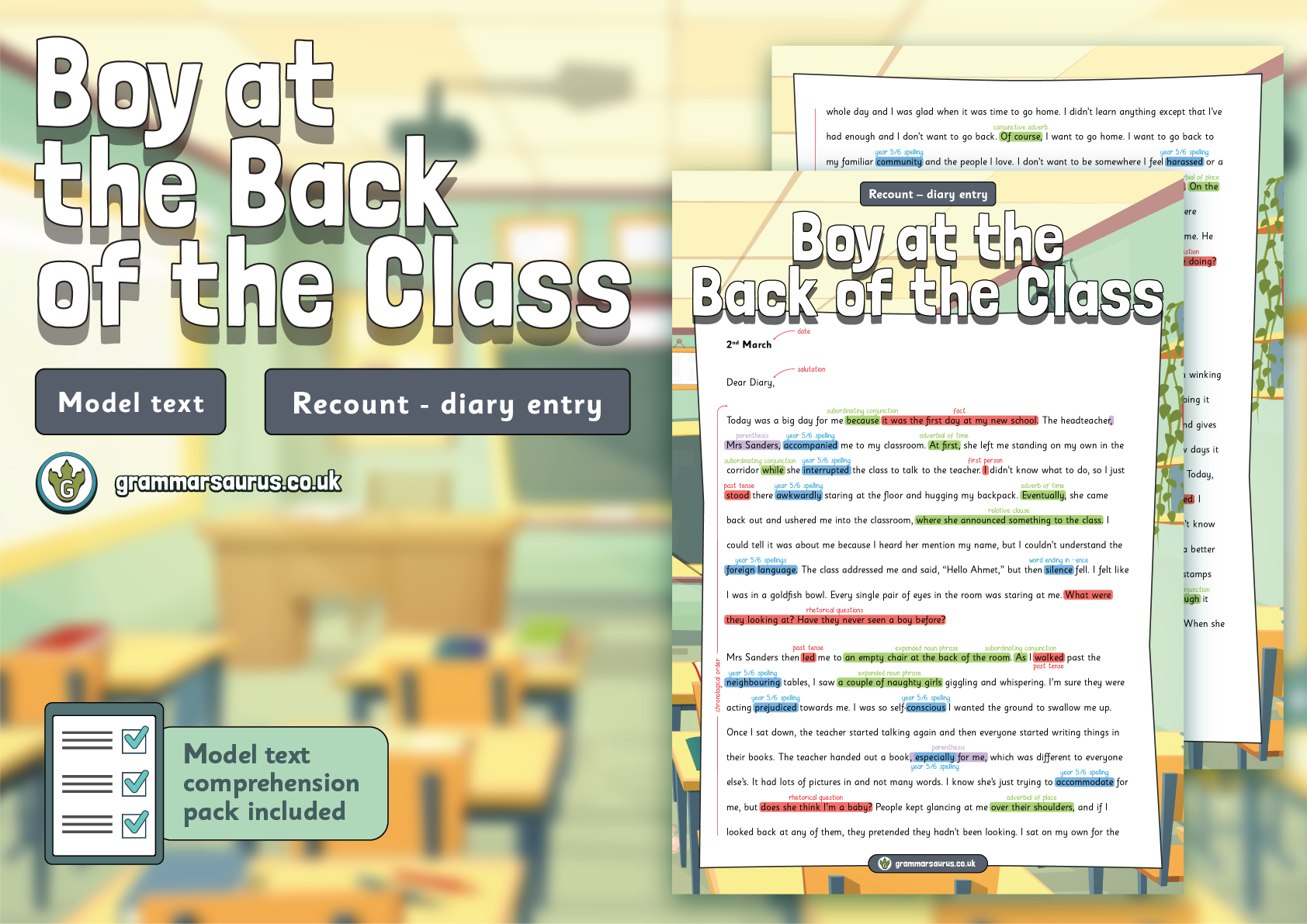 Year 4 Model Text – Diary entry – Boy at the Back of the Class ( gbsct ...