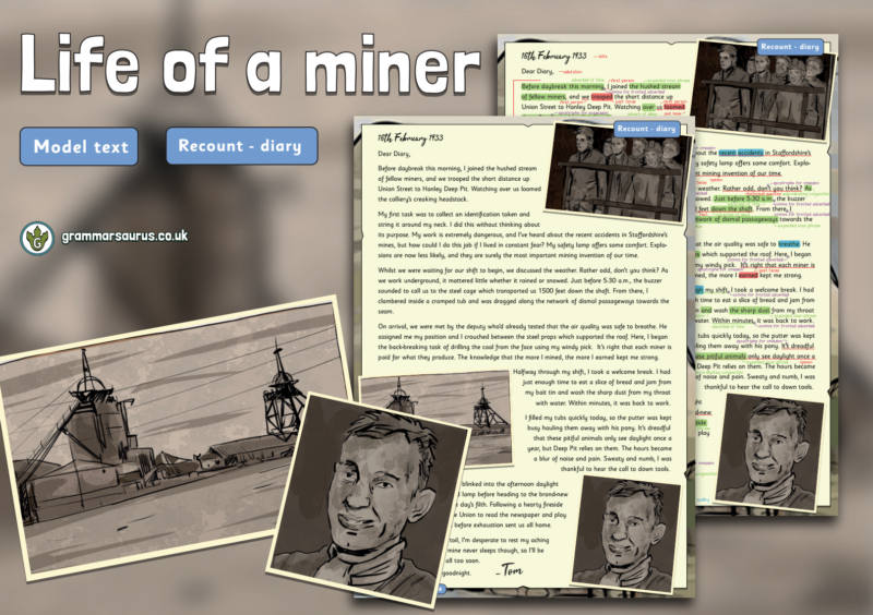 Year 4 Model Text - Diary entry - Life of a miner - Grammarsaurus