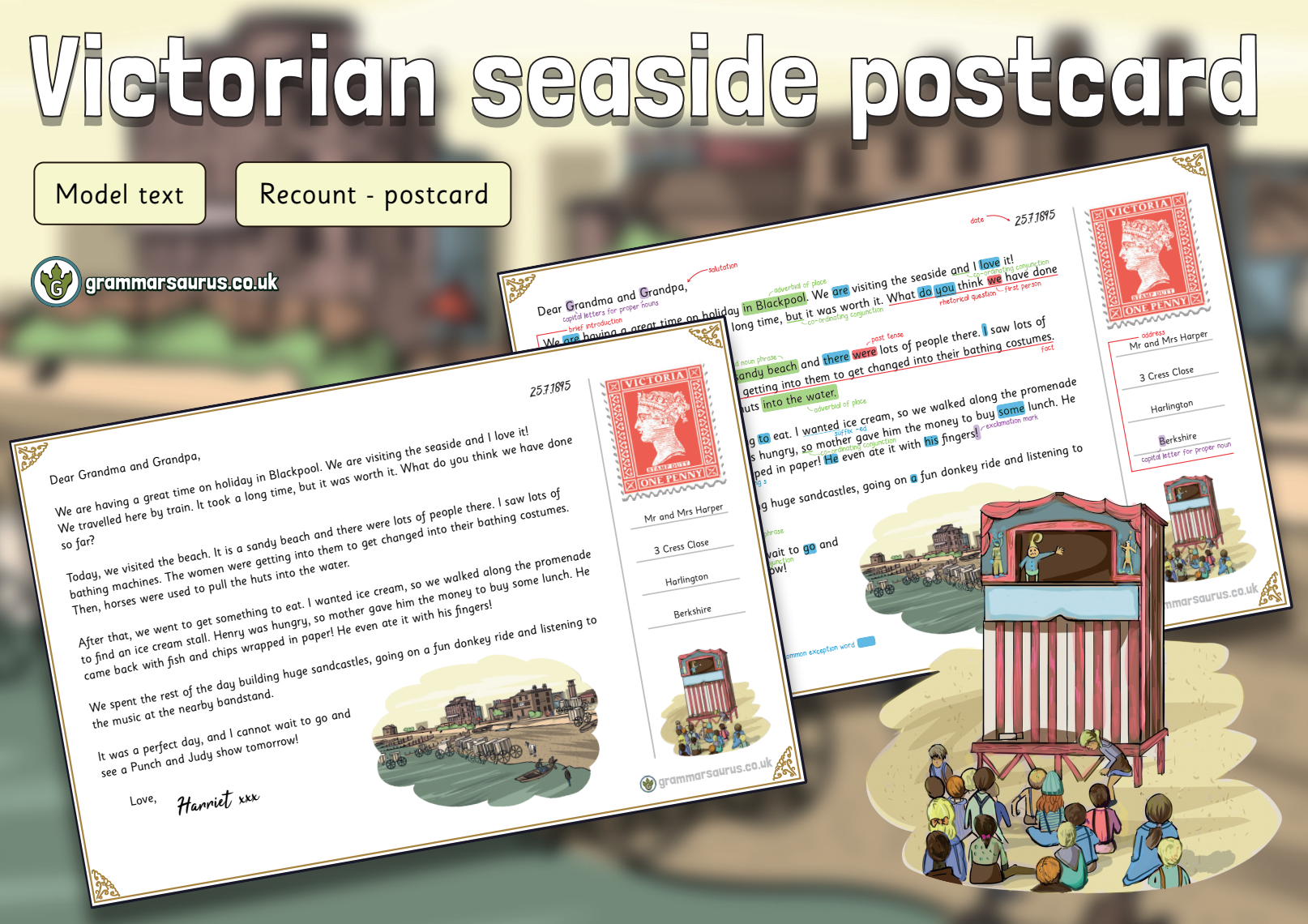 Year 1 Model Text – Recount – Postcard – Victorian seaside postcard ...