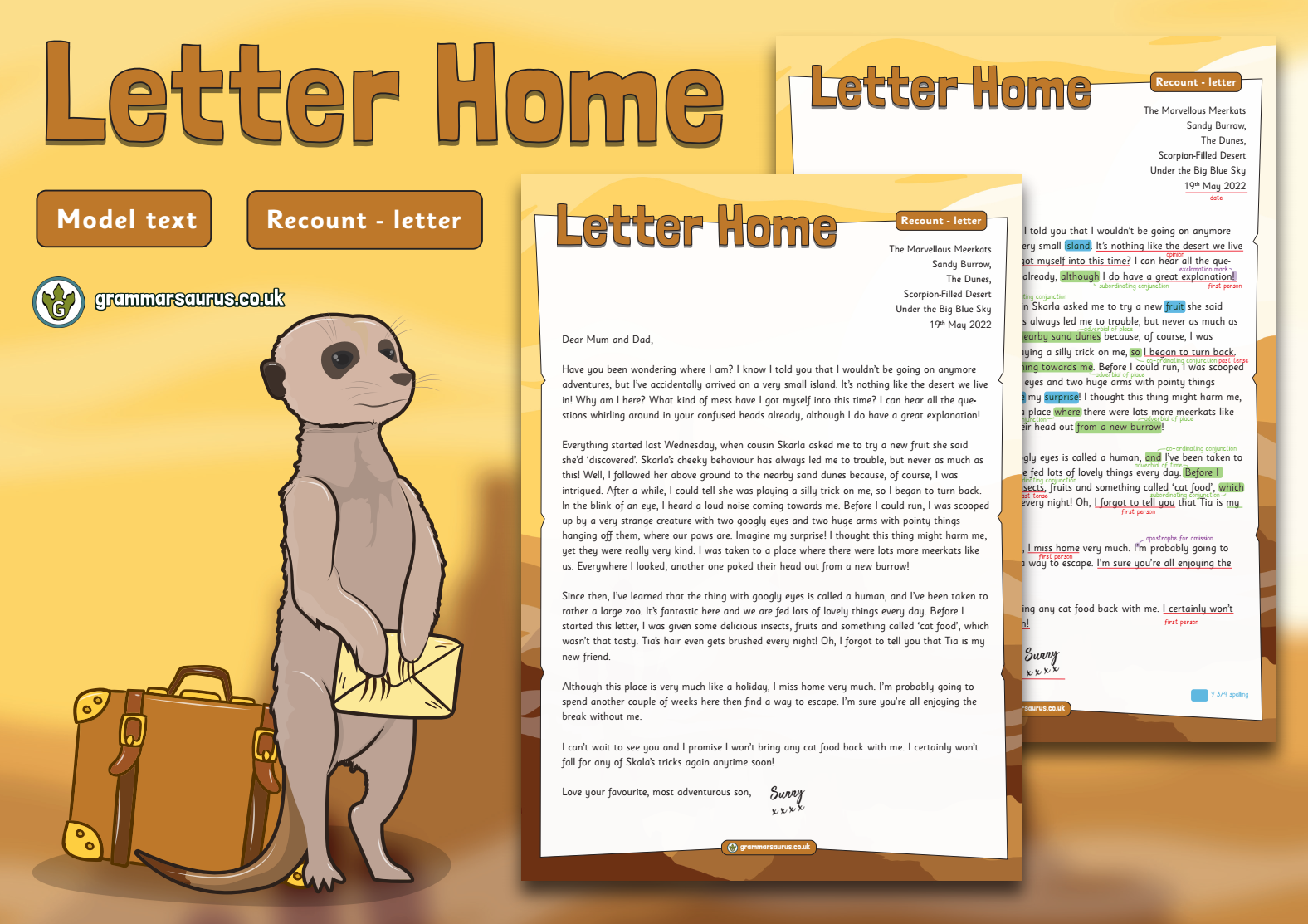 Year 3 Model Text - Recount - Letter – Letter Home - Grammarsaurus