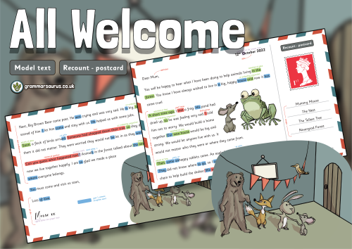 Year 1 Model Text - Recount - Postcard - All Welcome - Grammarsaurus