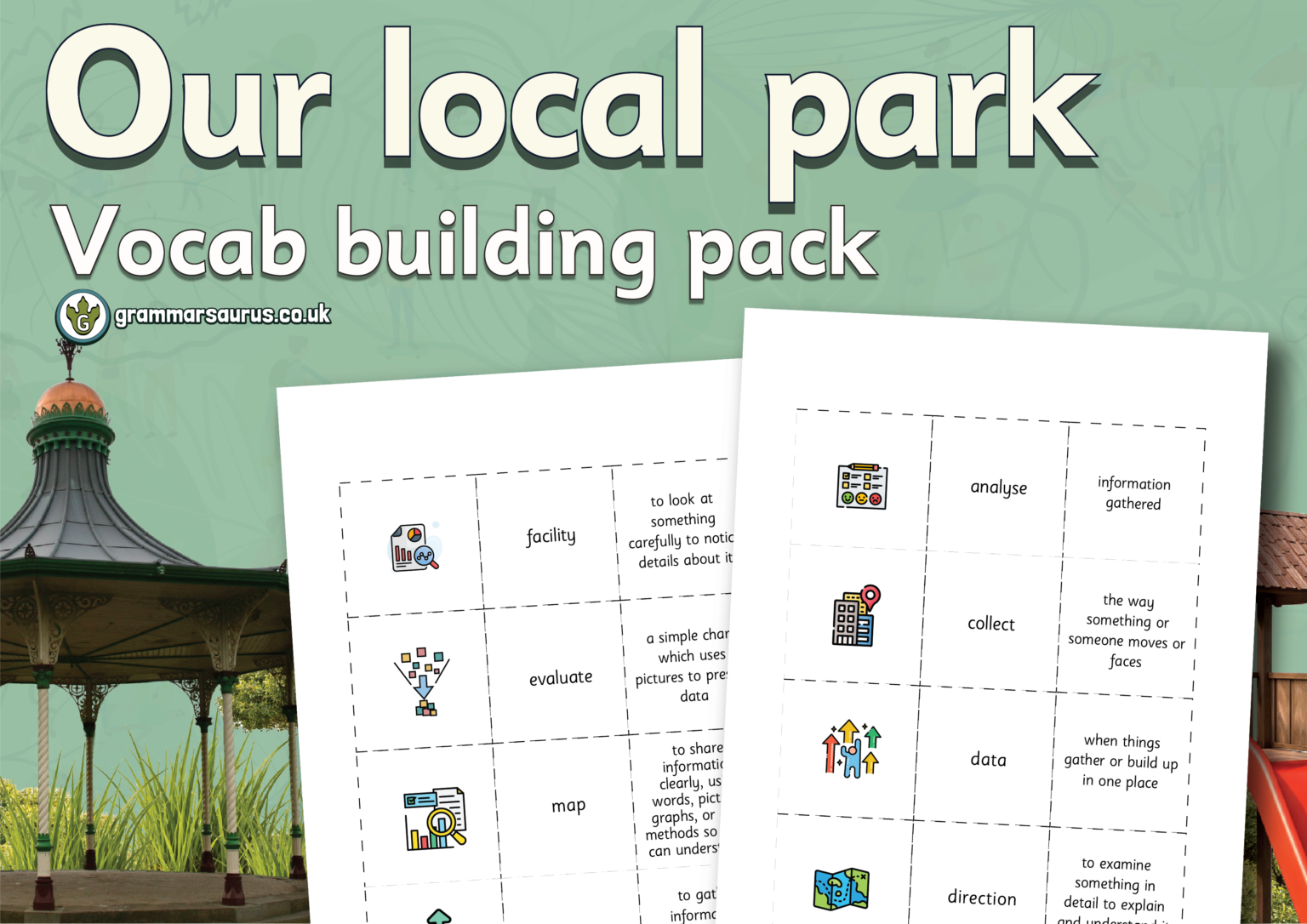Year 1 Geography – Our local park – Vocab building pack - Grammarsaurus