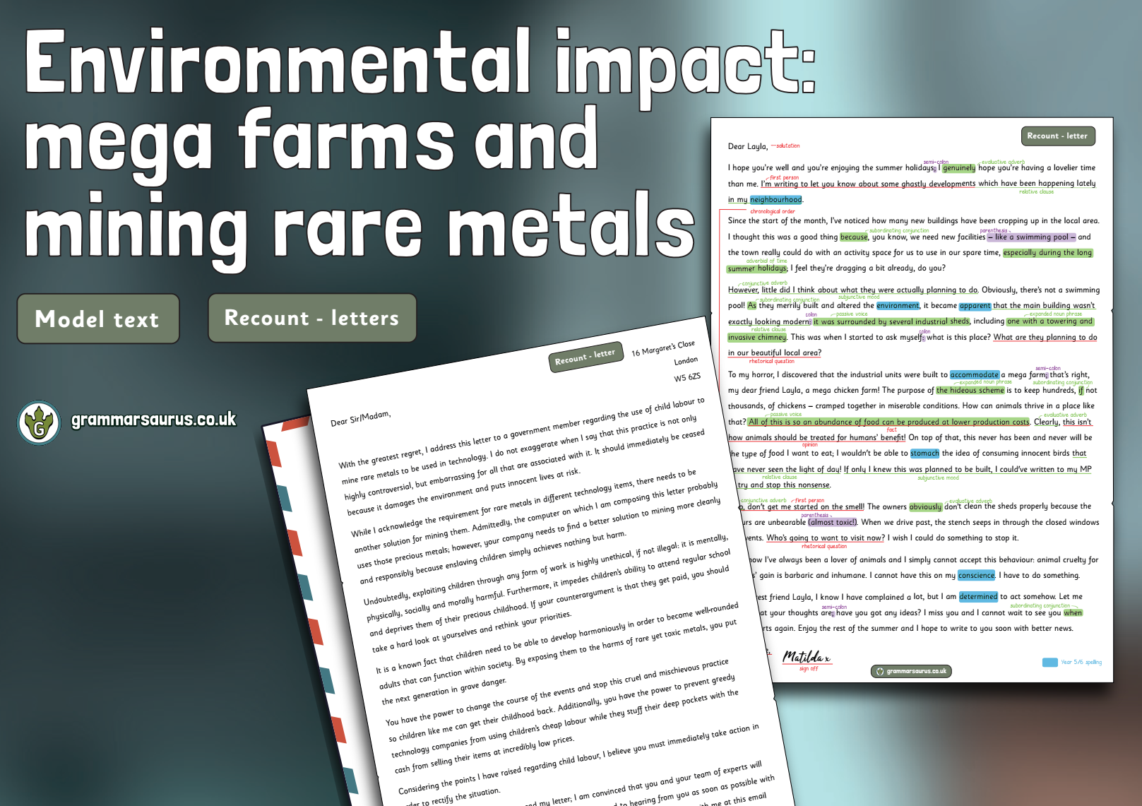 Year 6 Model Text – Recount letter – Environmental impact - Grammarsaurus