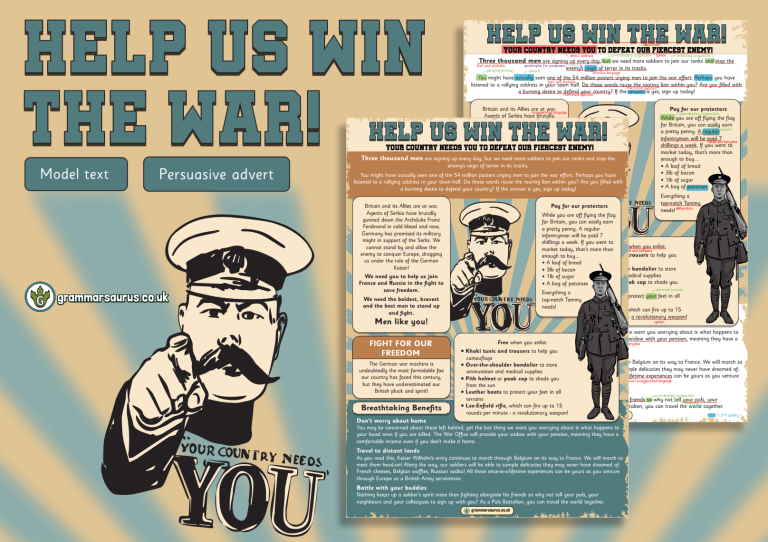 Y4 Persuasive - Advert/leaflet - Grammarsaurus