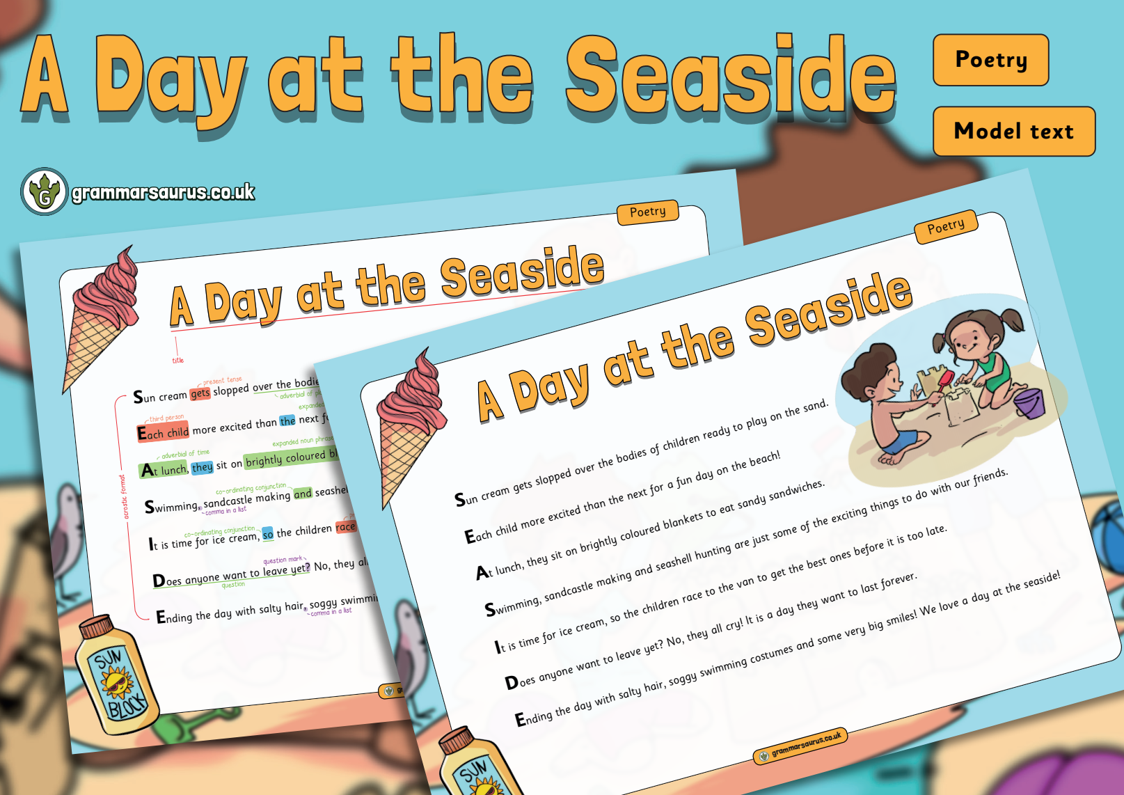 Year 1 Model Text - Poetry – A Day at the Seaside - Grammarsaurus