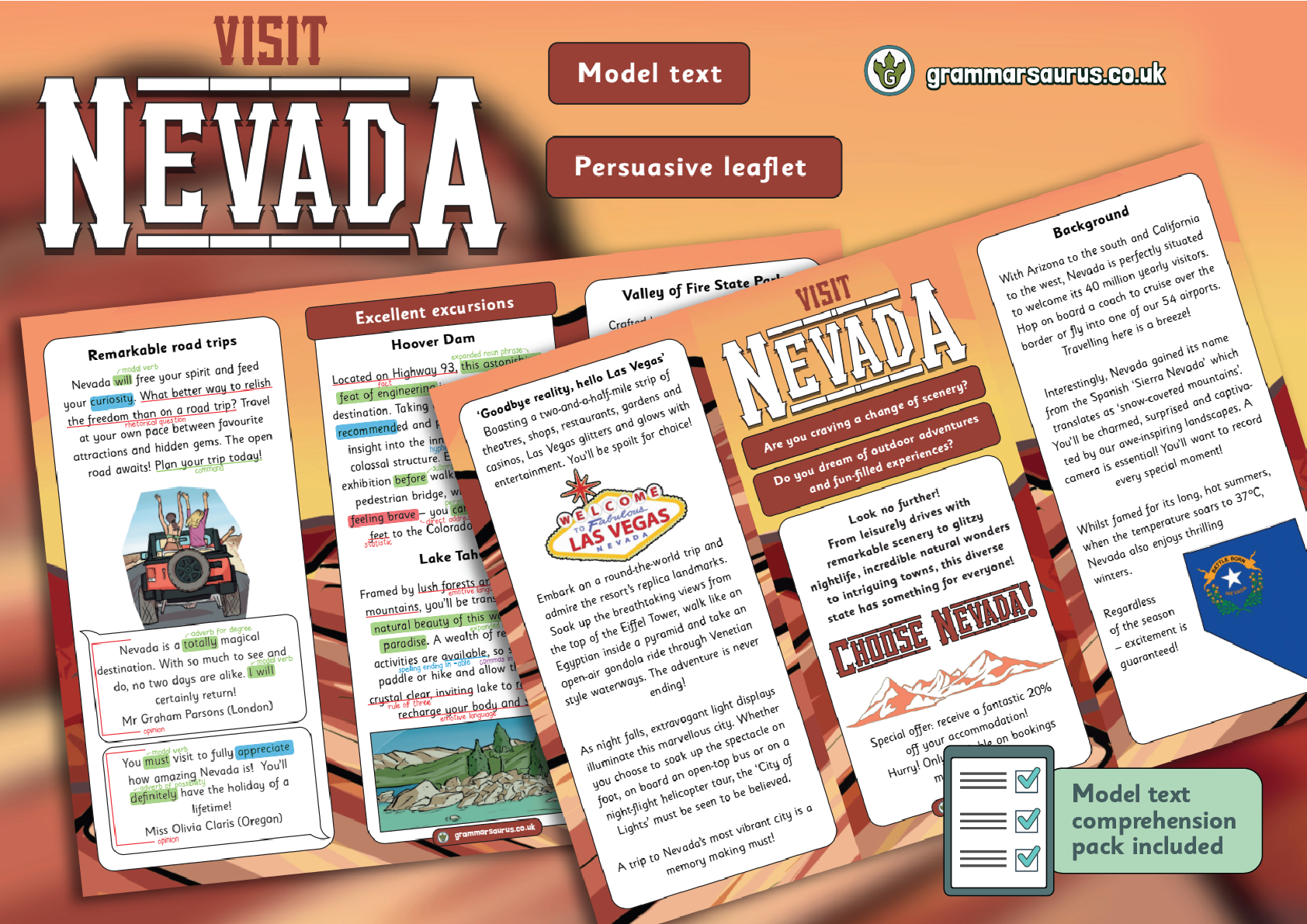 Year 5 Model Text – Persuasive leaflet – Visit Nevada - Grammarsaurus