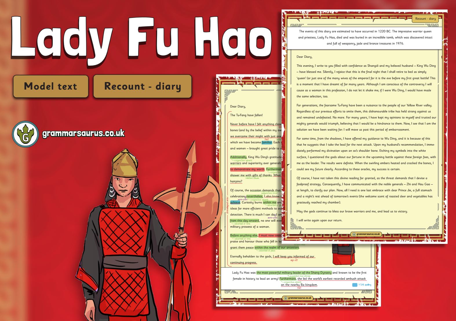 Year 6 Model Text - Diary entry – Lady Fu Hao - Grammarsaurus