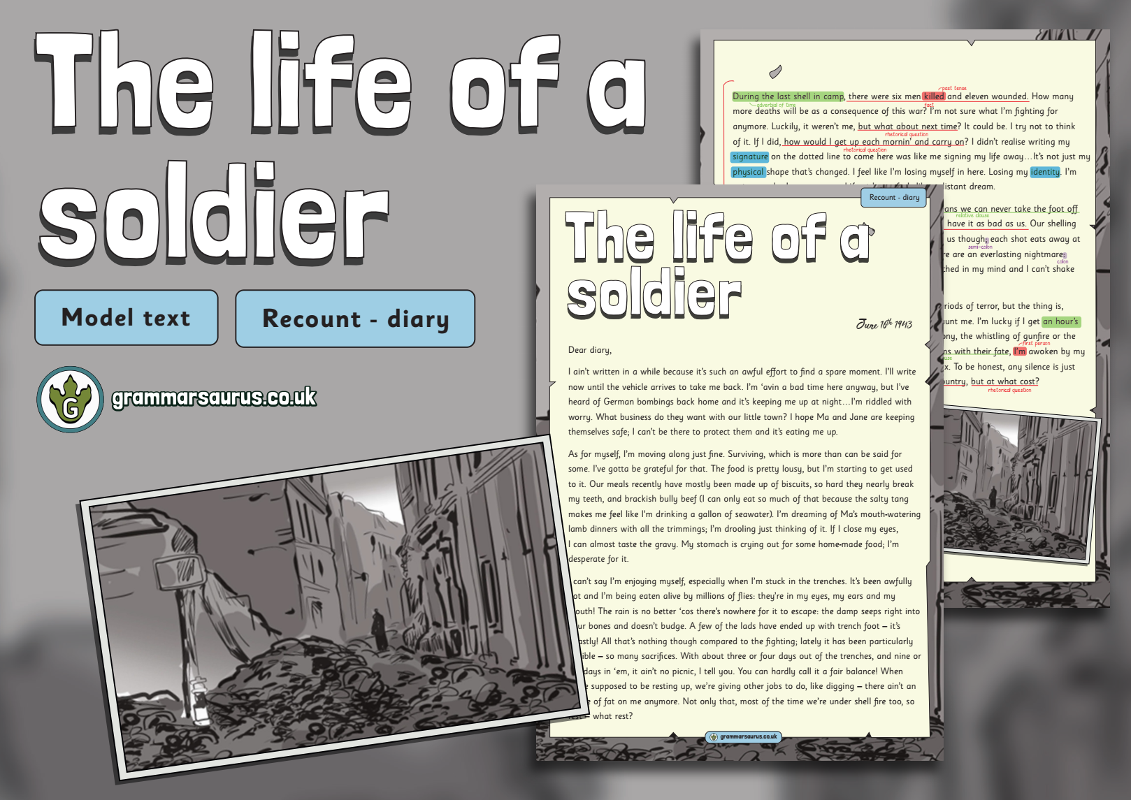 Year 6 Model Text - Diary entry - The life of a soldier - Grammarsaurus