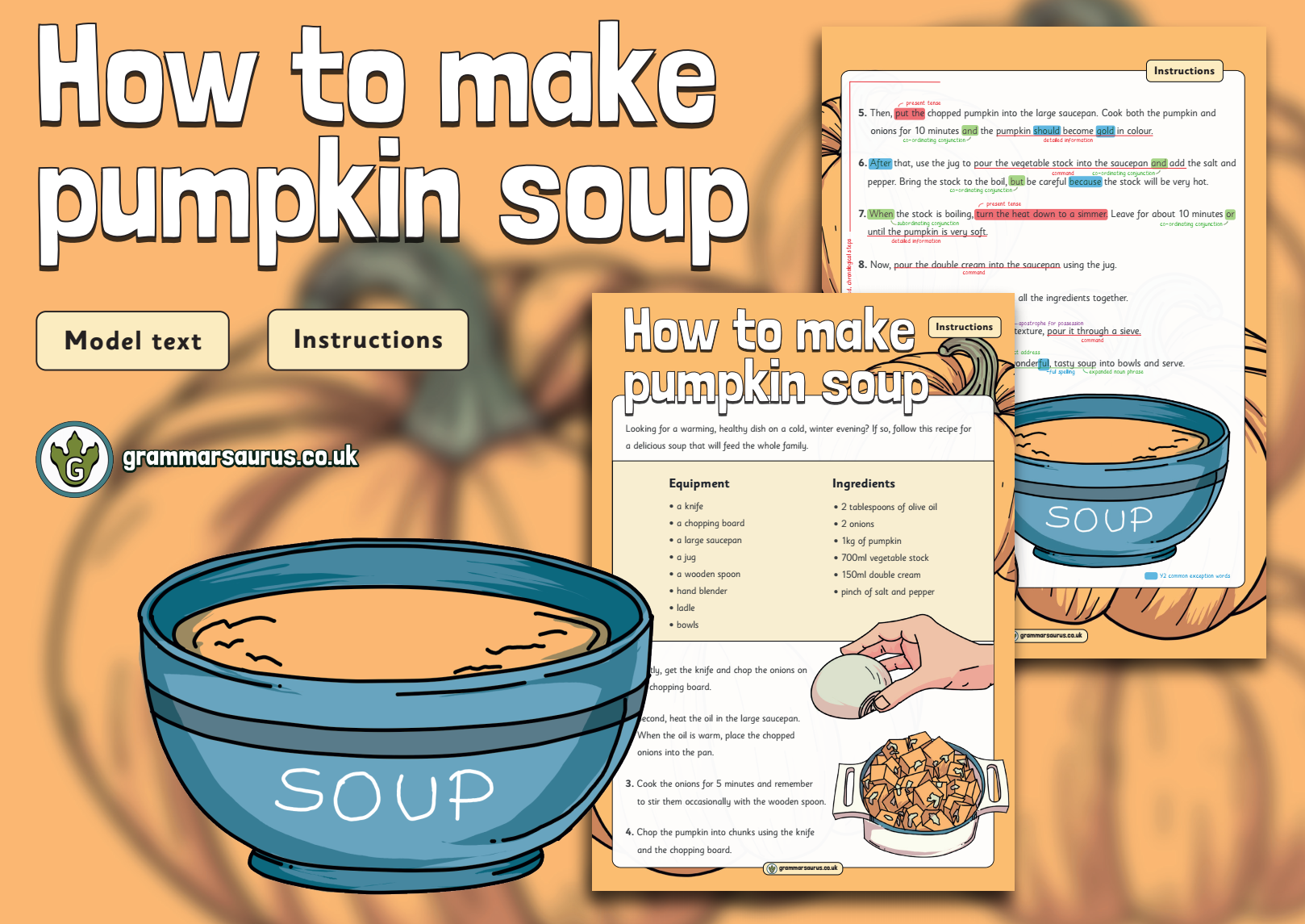 Year 2 Model Text – Instructions – How to make pumpkin soup - Grammarsaurus