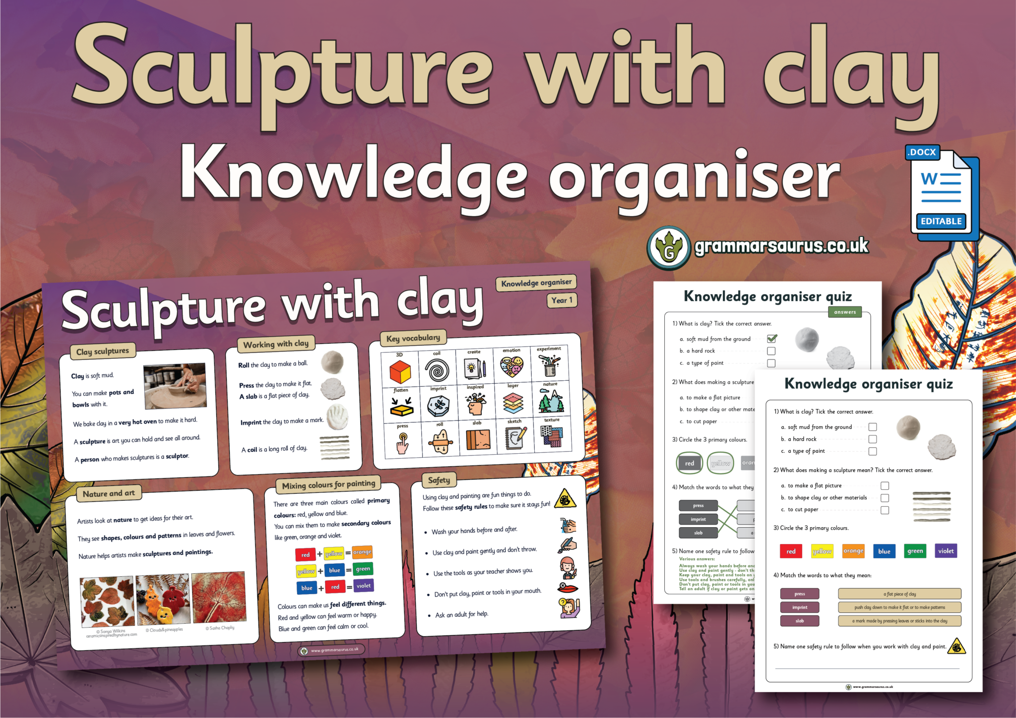 Year 1 Art – Sculpture with clay – Knowledge organiser - Grammarsaurus