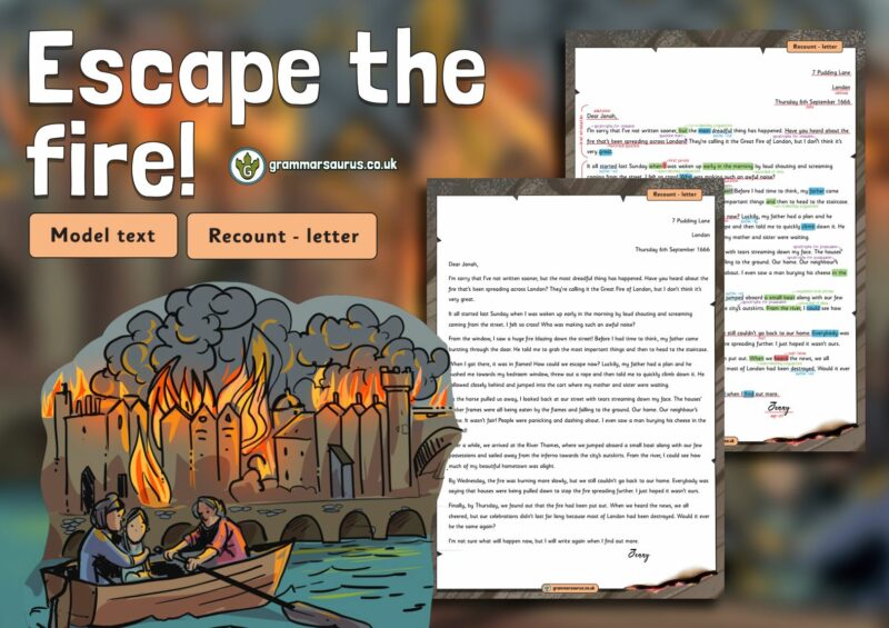 Year 2 Model Text - Recount - Letter - Escape the fire! - Grammarsaurus