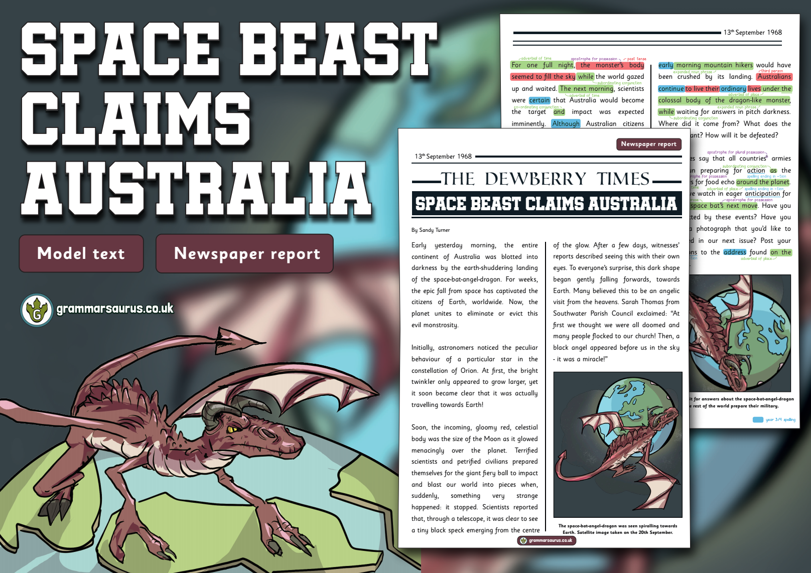 Year 4 Model Text – Newspaper report – Space beast claims Australia ...