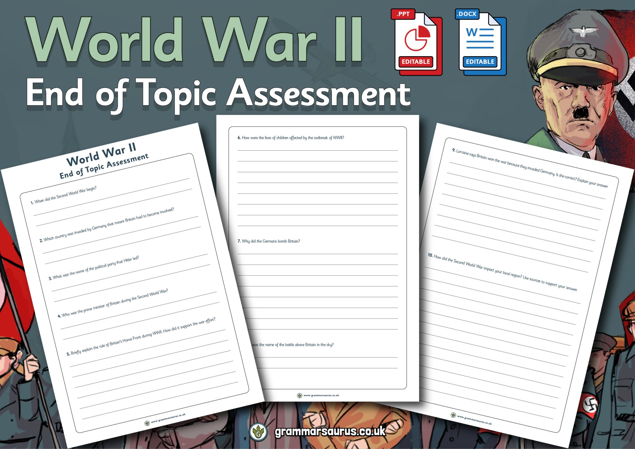 Year 6 History – World War Two – End of Topic Assessment - Grammarsaurus