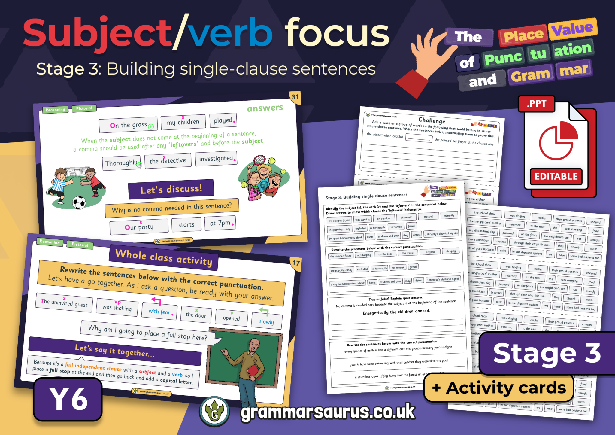 Year 6 The Place Value of Punctuation and Grammar - Subject/verb focus ...