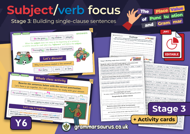 Year 6 The Place Value of Punctuation and Grammar - Subject/verb focus ...