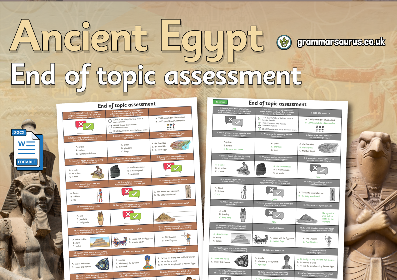 Year 3 History – Ancient Egypt – End of topic assessment - Grammarsaurus
