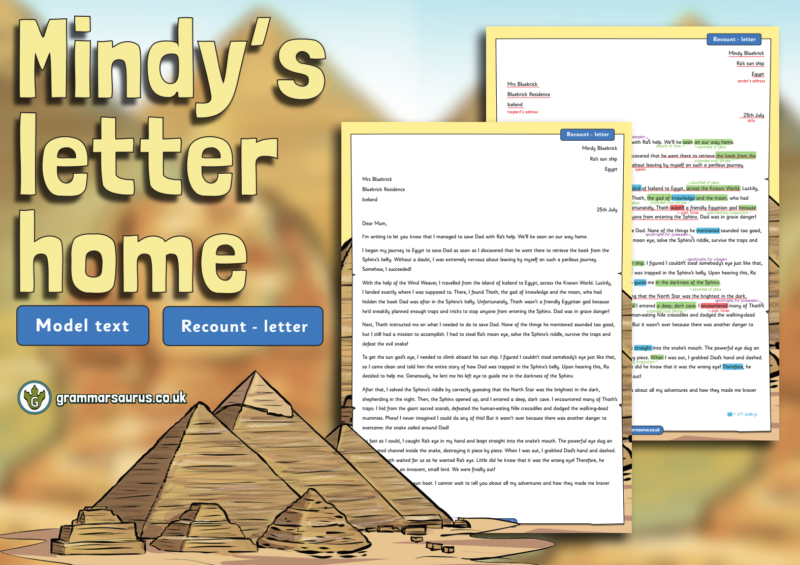 Year 3 Model Text – Recount - Letter – Mindy's letter home - Grammarsaurus