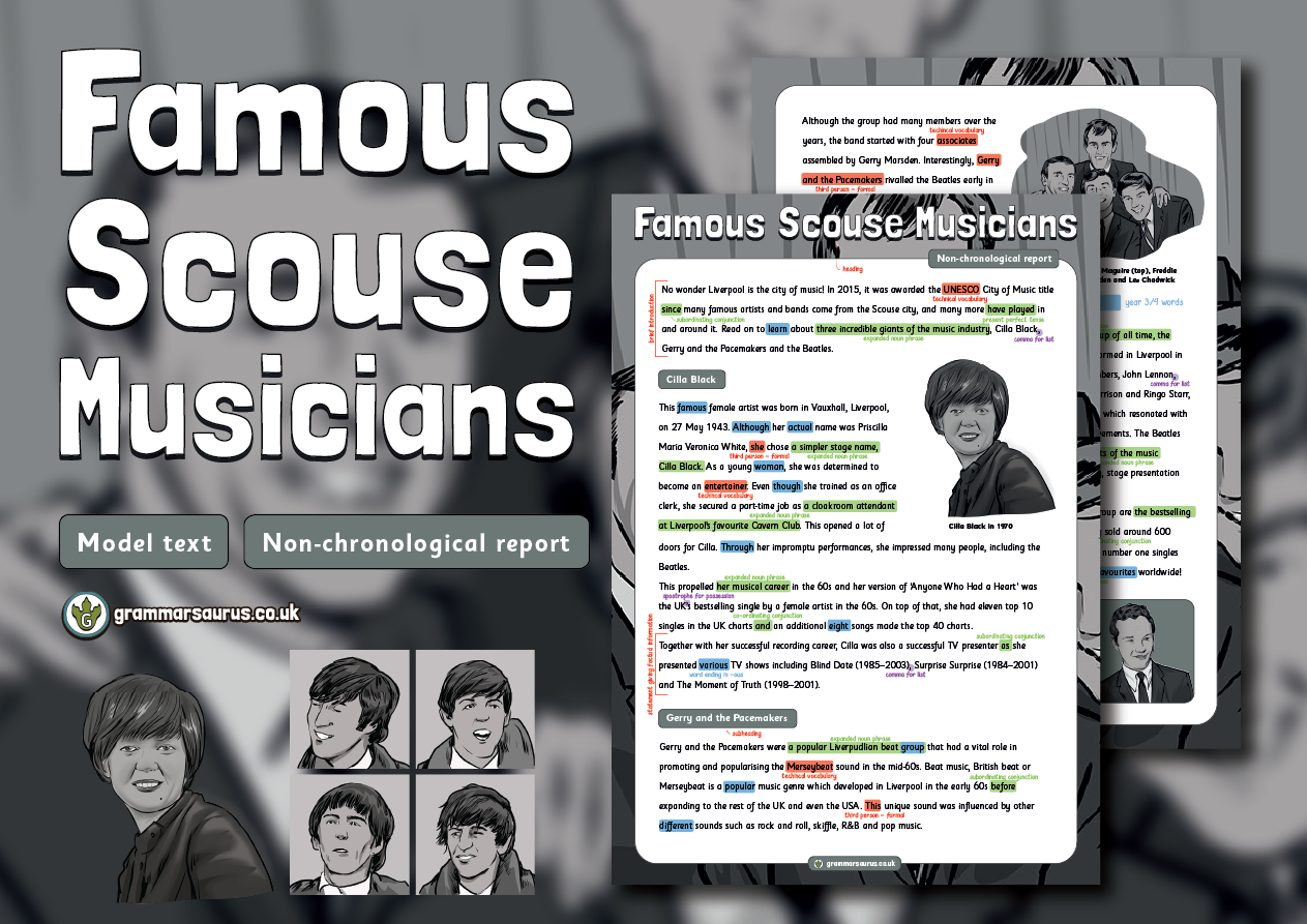 Year 3 Model Text - Non-chronological report - Famous Scouse Musicians ...
