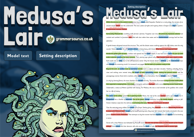 Year 4 Model Text - Setting description – Medusa’s lair - Grammarsaurus