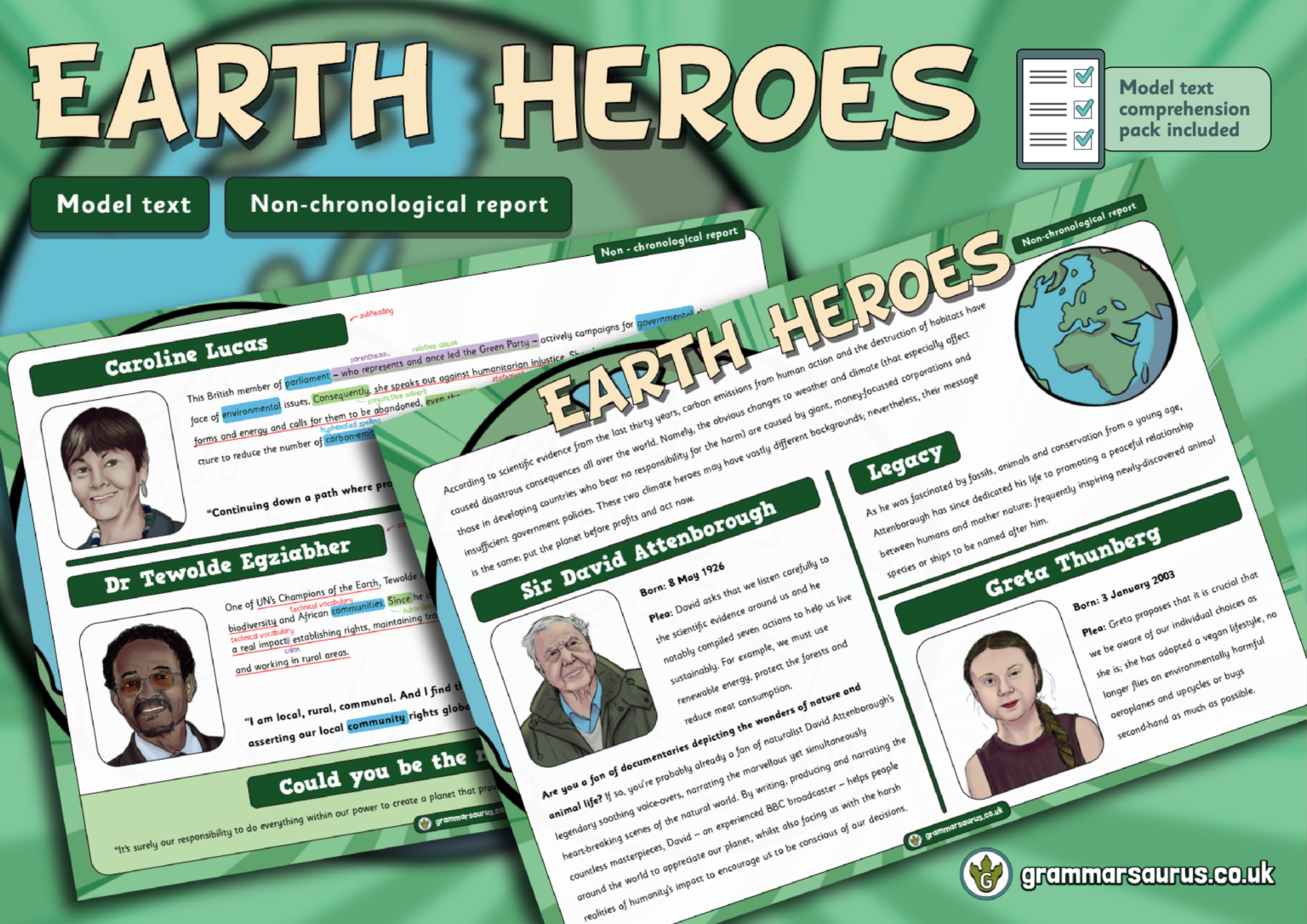 Year 6 Model Text - Non-chronological report - Earth heroes - Grammarsaurus