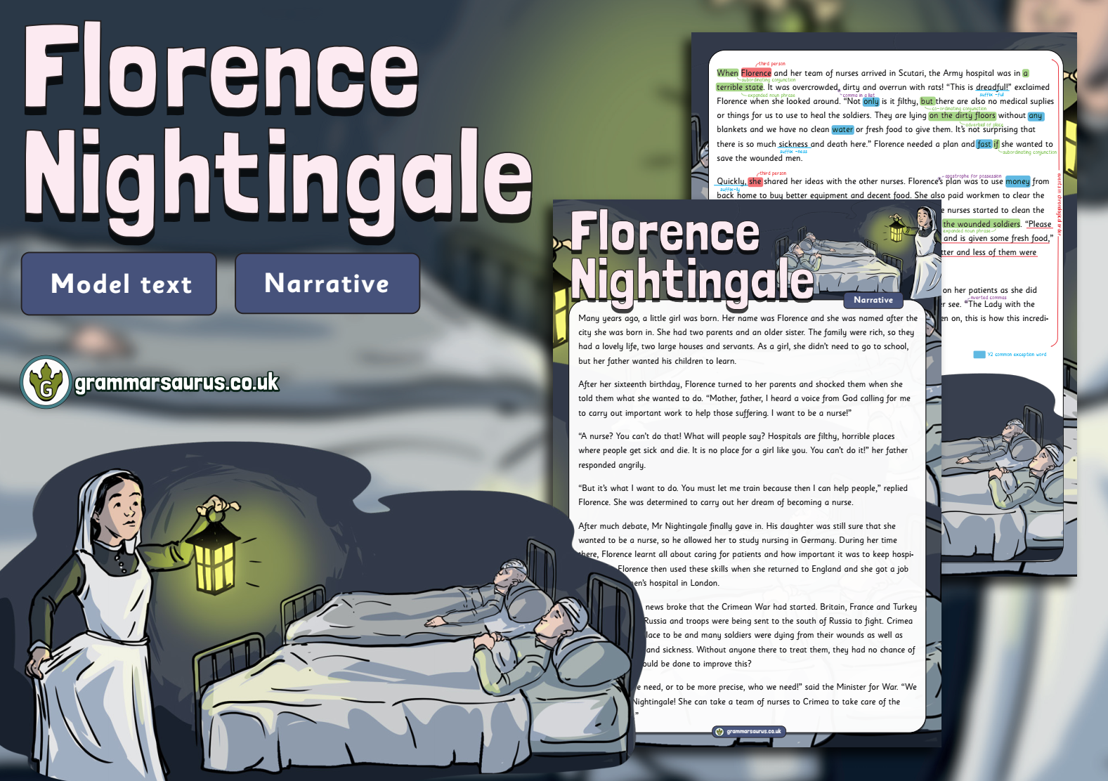 Year 2 Model Text - Narrative – Florence Nightingale - Grammarsaurus