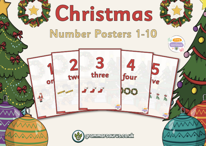 EYFS Christmas - Number Posters 1-10 - Grammarsaurus