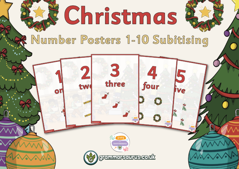 EYFS Christmas - Number Posters 1-10 Subitising - Grammarsaurus