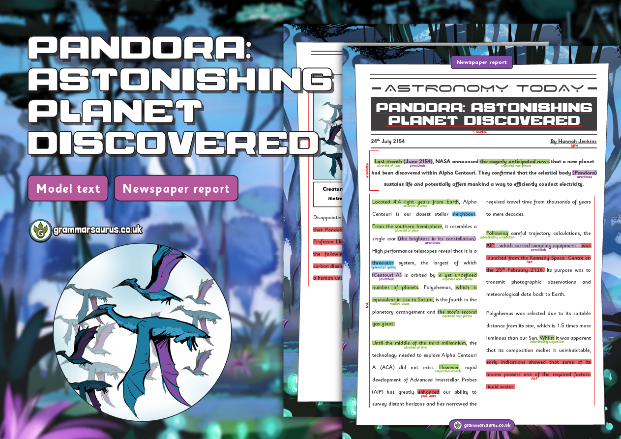 Year 5 Model Text – Newspaper report – Pandora: Astonishing planet ...
