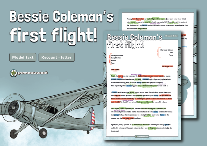 Year 3 Model Text – Recount – Letter – Bessie Colesman's first flight ...