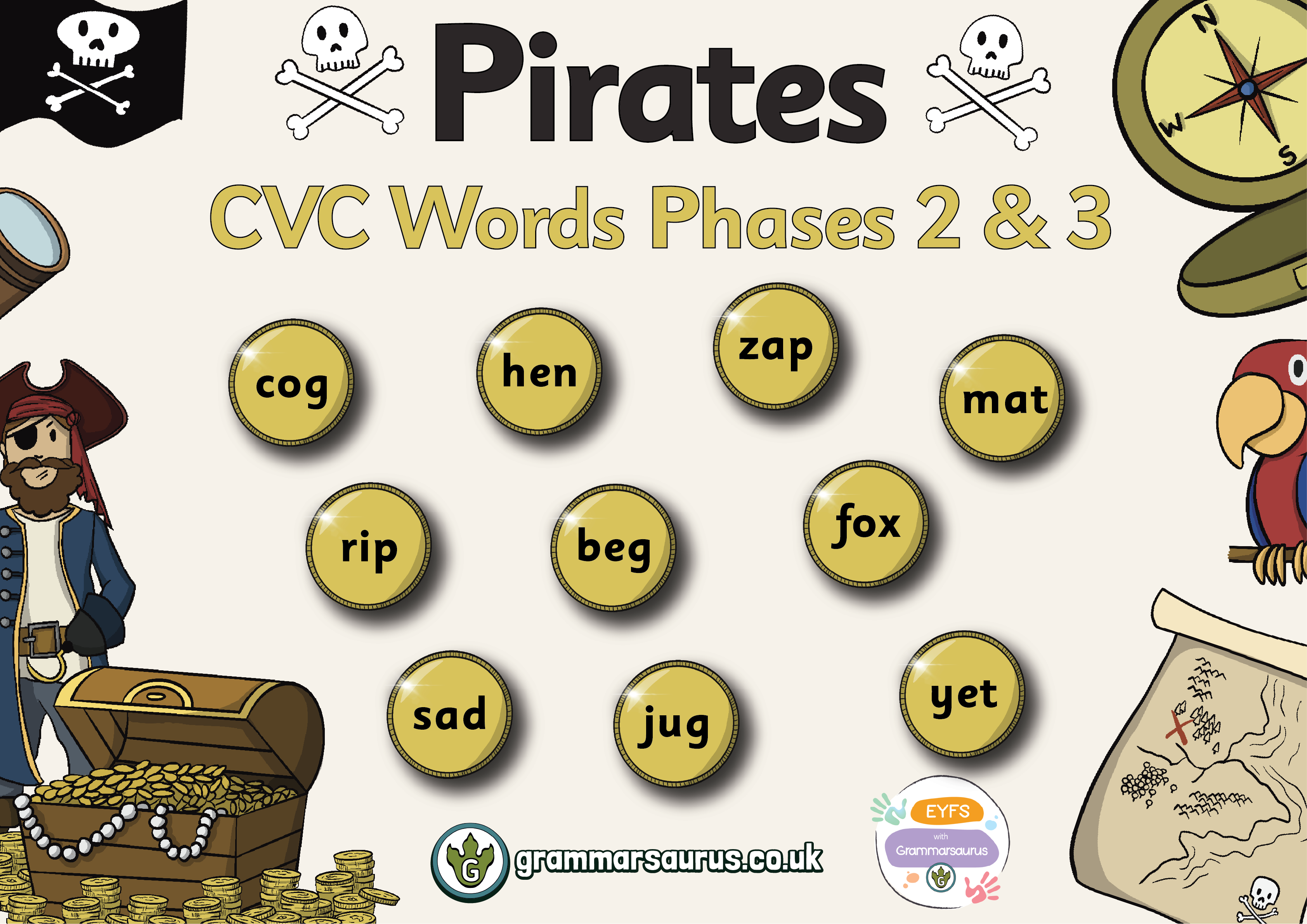 EYFS Pirates – CVC Words Phases 2 & 3 - Grammarsaurus