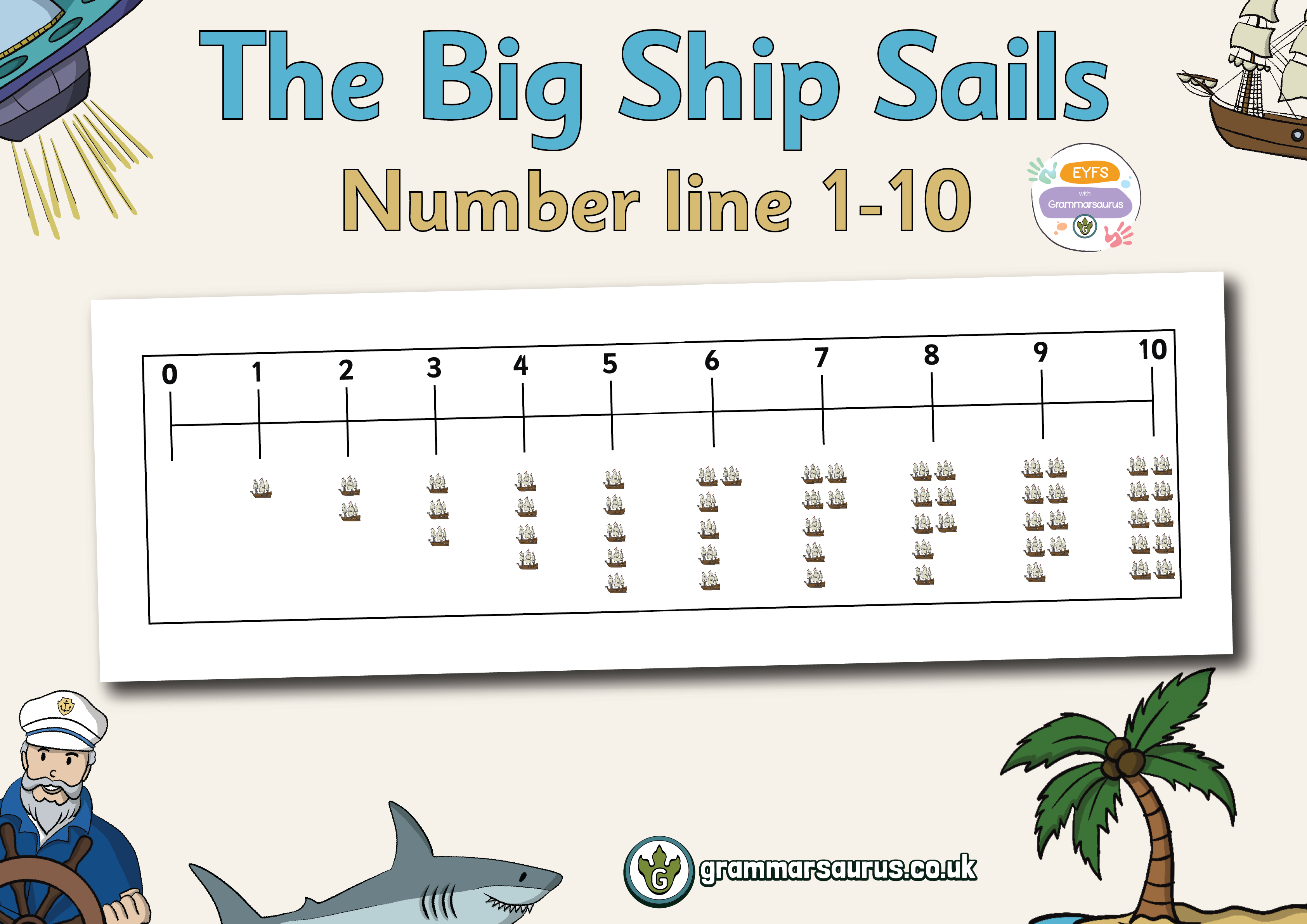 EYFS Nursery Rhymes - The Big Ship Sails - Number Line 1-10 - Grammarsaurus