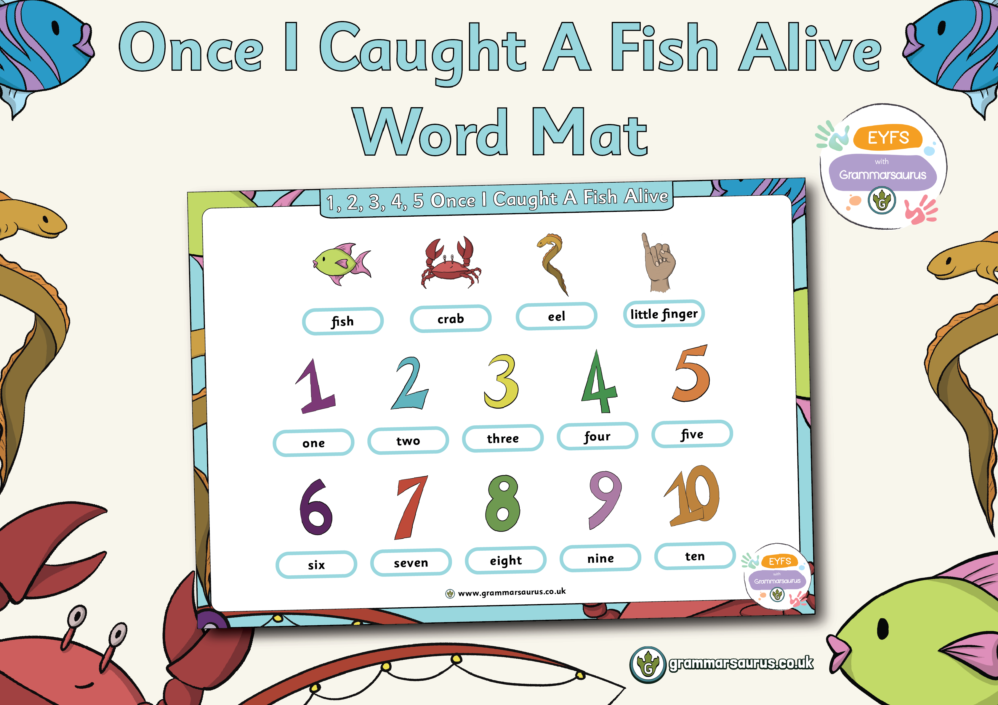 EYFS Nursery Rhymes - 1,2,3,4,5 Once I Caught A Fish Alive - Word Mat ...