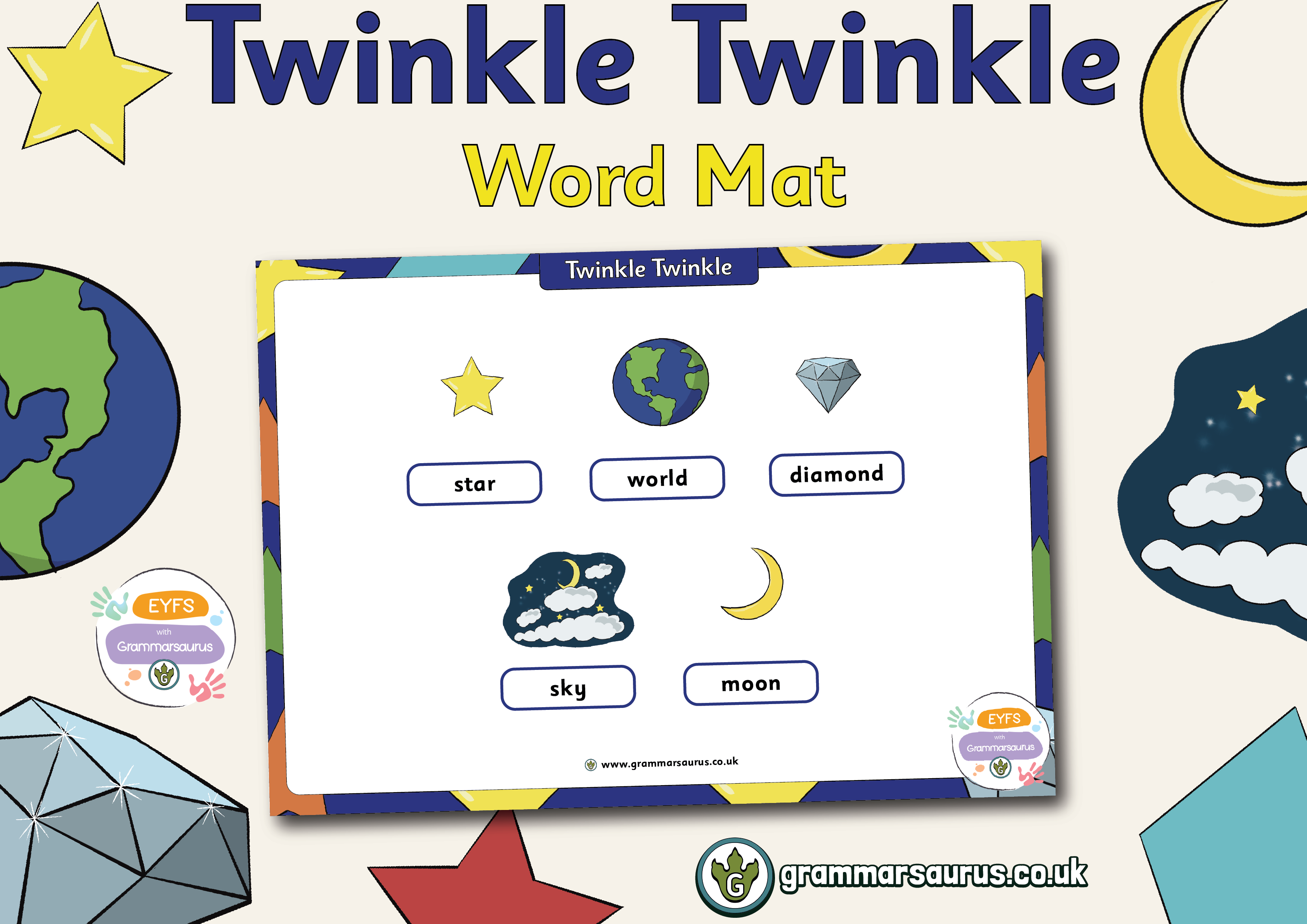 EYFS Nursery Rhymes - Twinkle Twinkle - Word Mat - Grammarsaurus