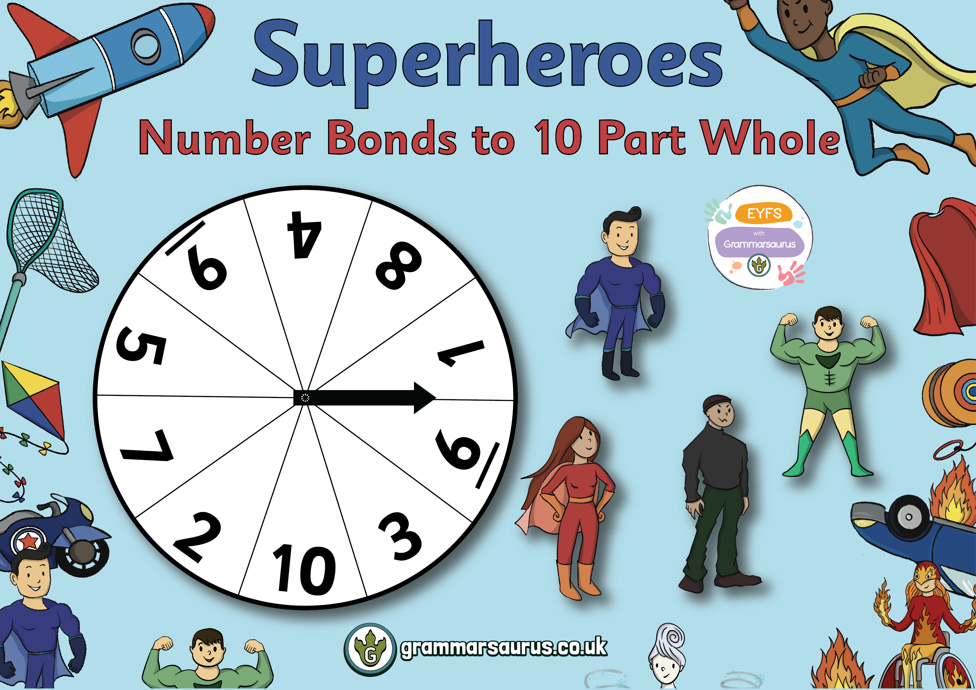 Eyfs Superheroes Number Bonds To 10 Part Whole Grammarsaurus
