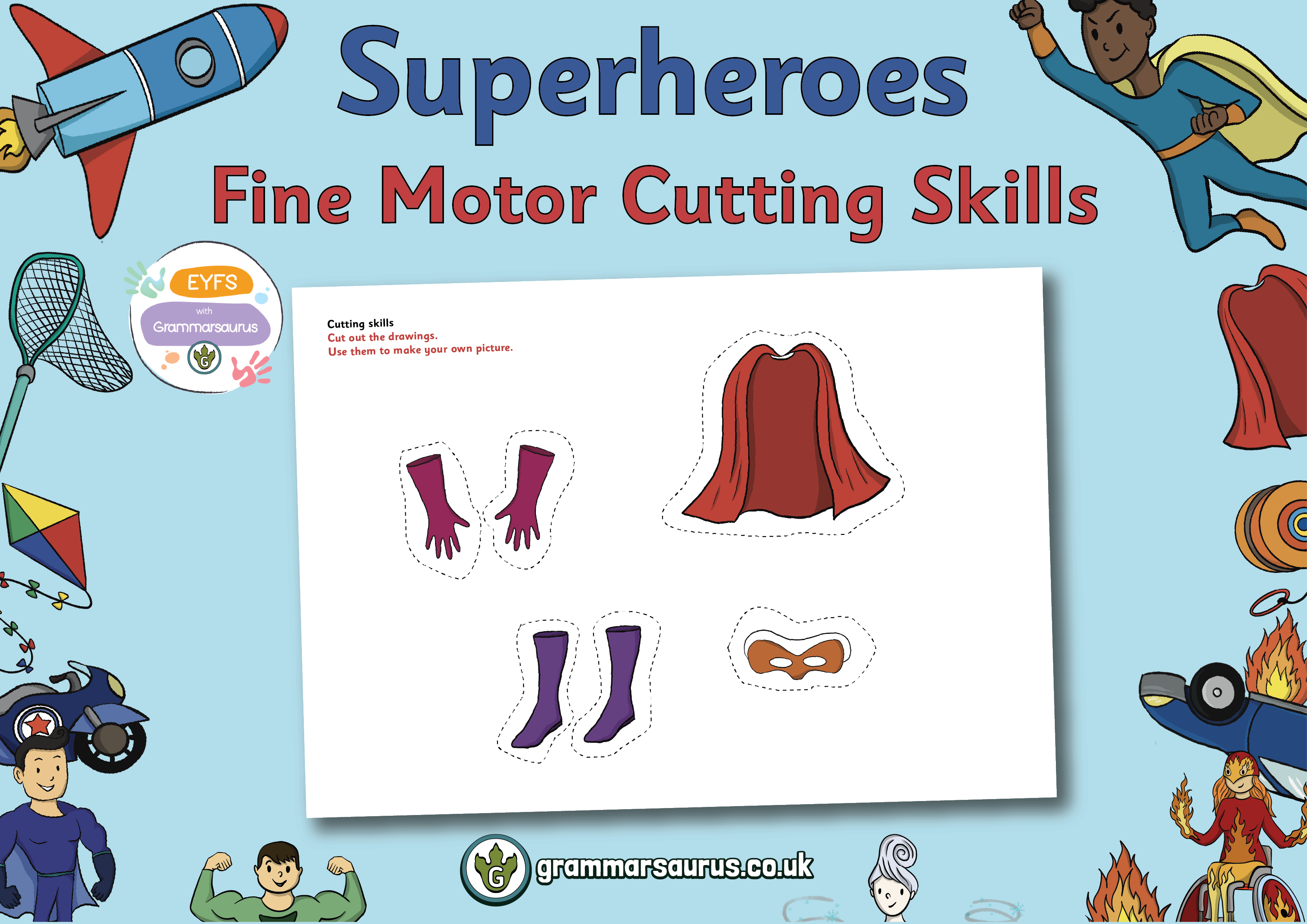 EYFS Superheroes – Fine Motor Cutting Skills - Grammarsaurus