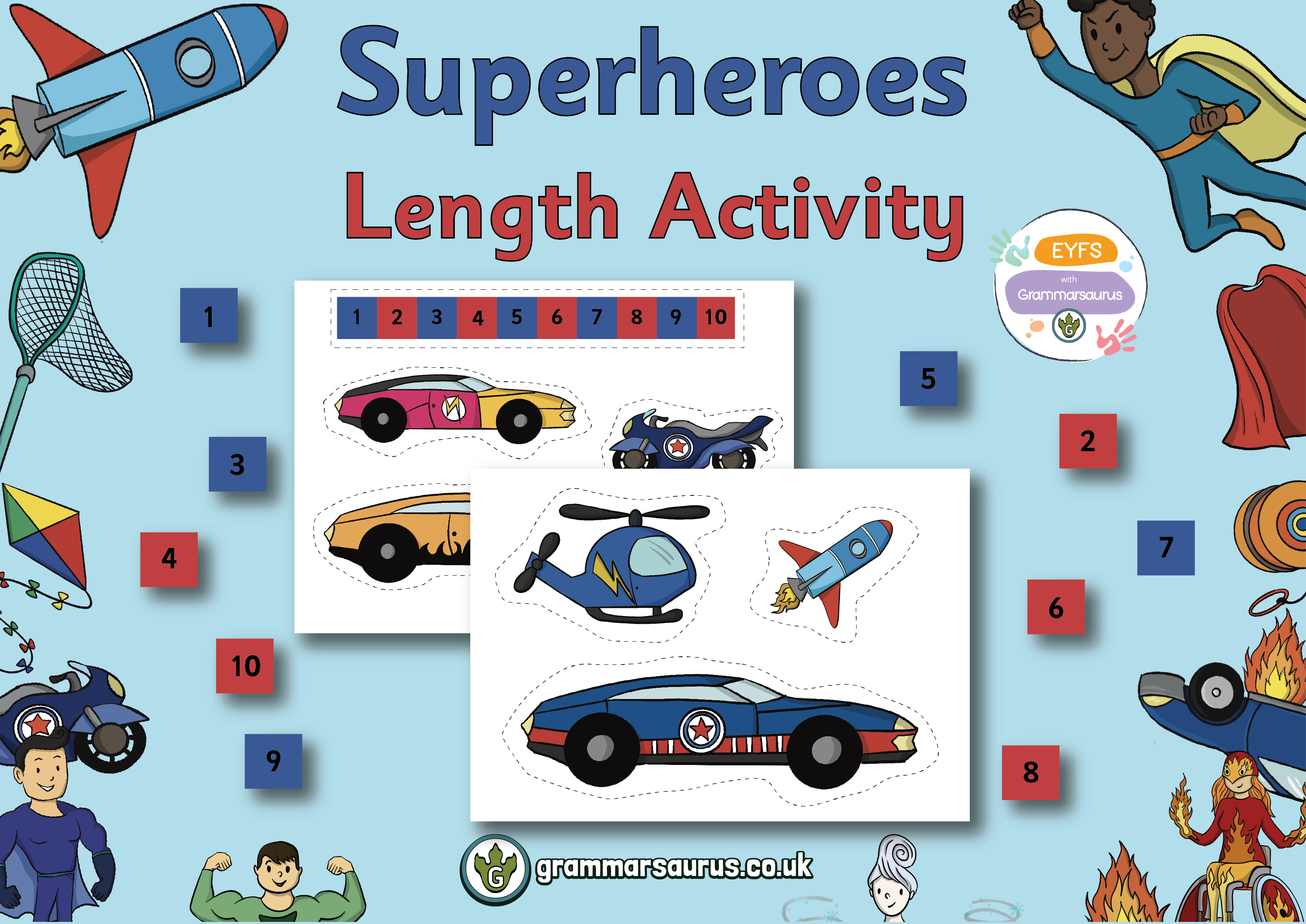 EYFS Superheroes - Length Activity - Grammarsaurus