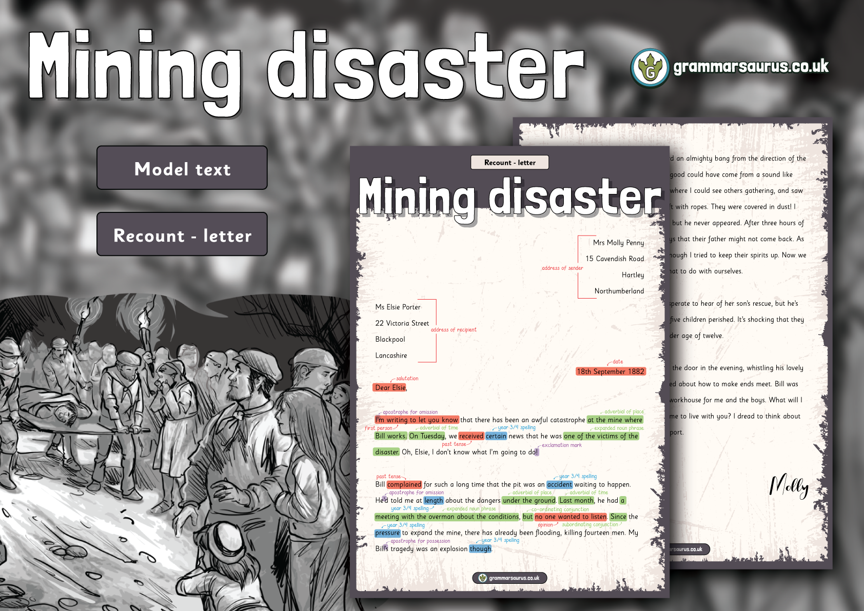 Year 3 Model Text – Recount – Letter – Mining disaster - Grammarsaurus