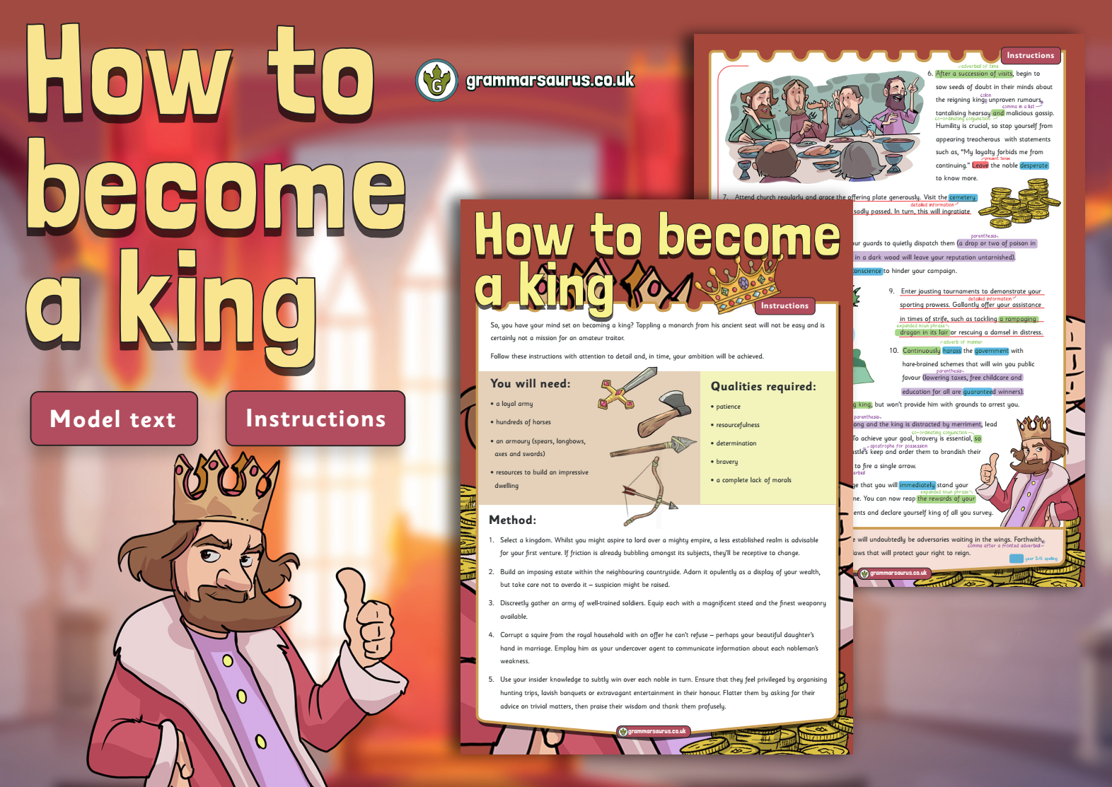 Year 5 Model Text – Instructions – How to become a king - Grammarsaurus