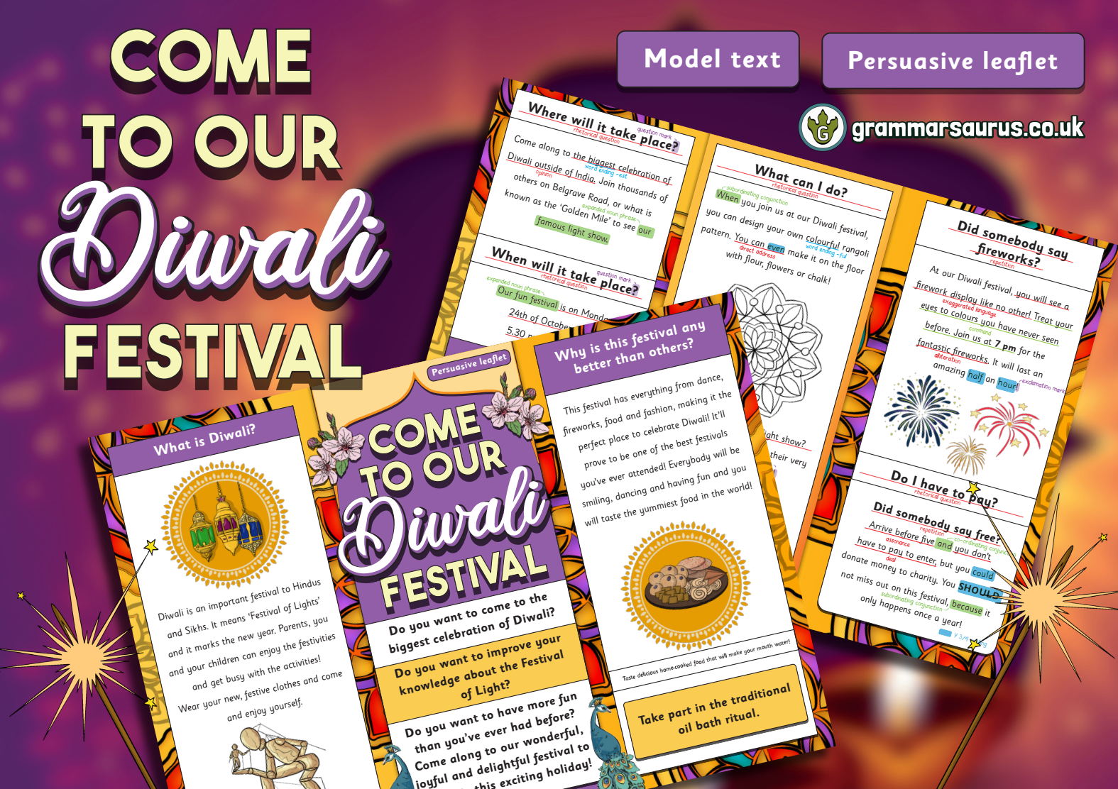 Year 2 Model Text – Persuasive leaflet – Come to our Diwali festival ...
