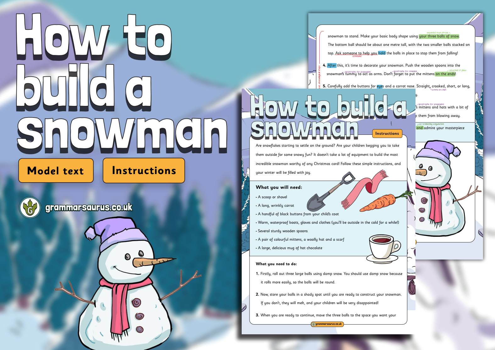 Year 2 Model Text – Instructions – How to build a Snowman - Grammarsaurus
