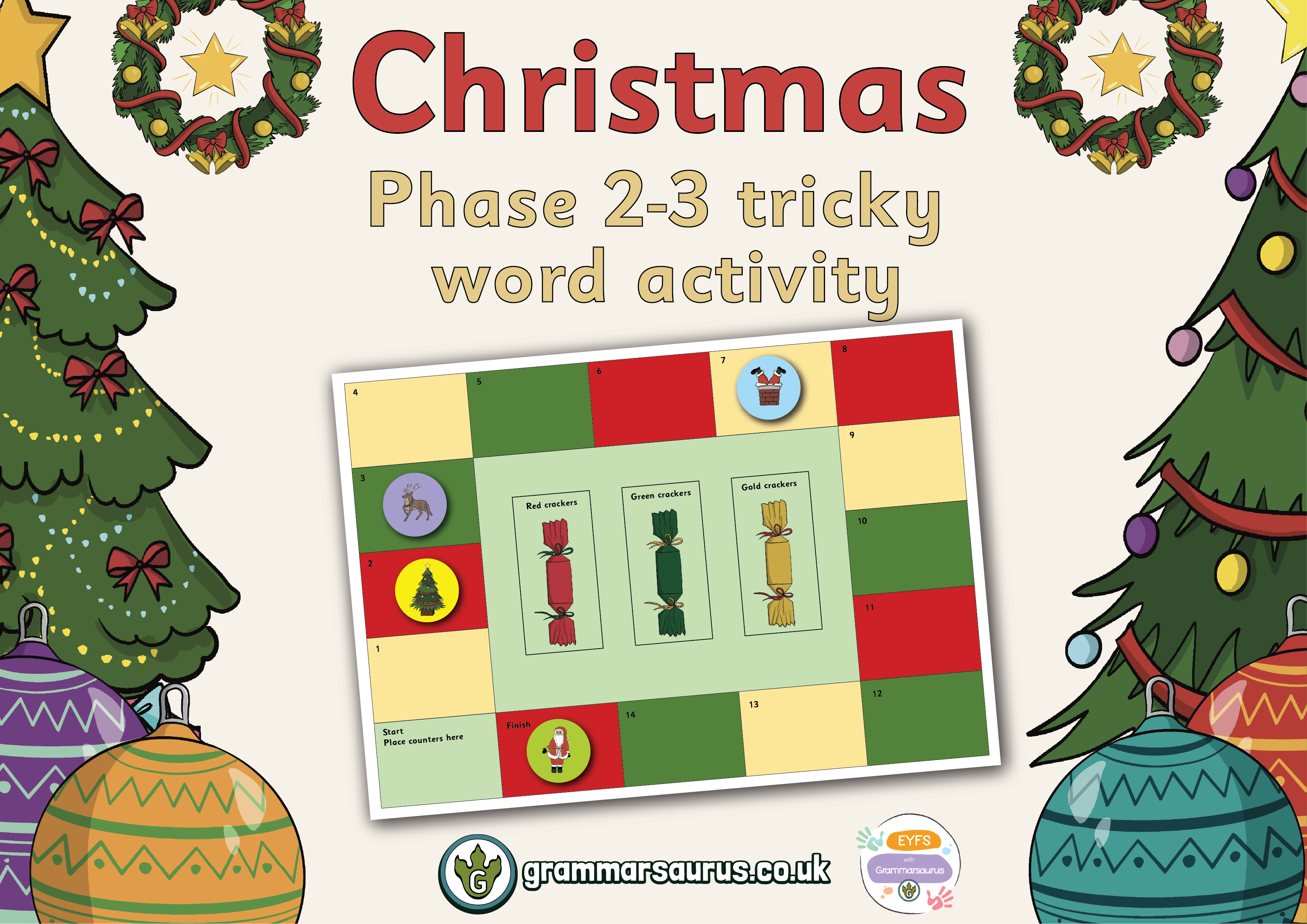 EYFS Christmas - Phase 2-3 tricky word activity - Grammarsaurus