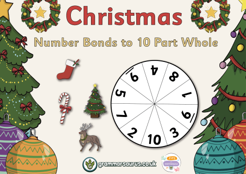 EYFS Christmas - Number Bonds to 10 Part Whole - Grammarsaurus